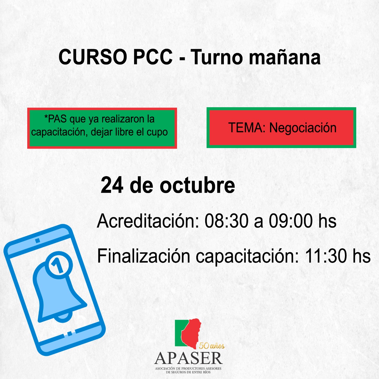 Inscripciones abiertas para el PCC del 24 de octubre – APASER
